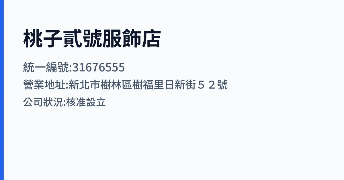 桃子貳號服飾店 - 統編 31676555(新北市) 公司登記資料與營業項目詳細圖表