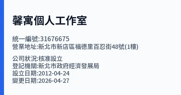 馨寓個人工作室的照片-統編 31676675(新北市) 公司登記資料與營業項目詳細圖表