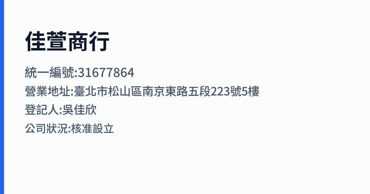 佳萱商行 - 統編 31677864(新北市) 公司登記資料與營業項目詳細圖表