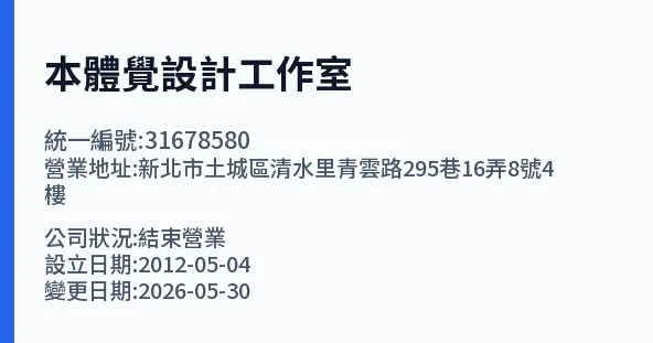 本體覺設計工作室的照片-統編 31678580(新北市) 公司登記資料與營業項目詳細圖表