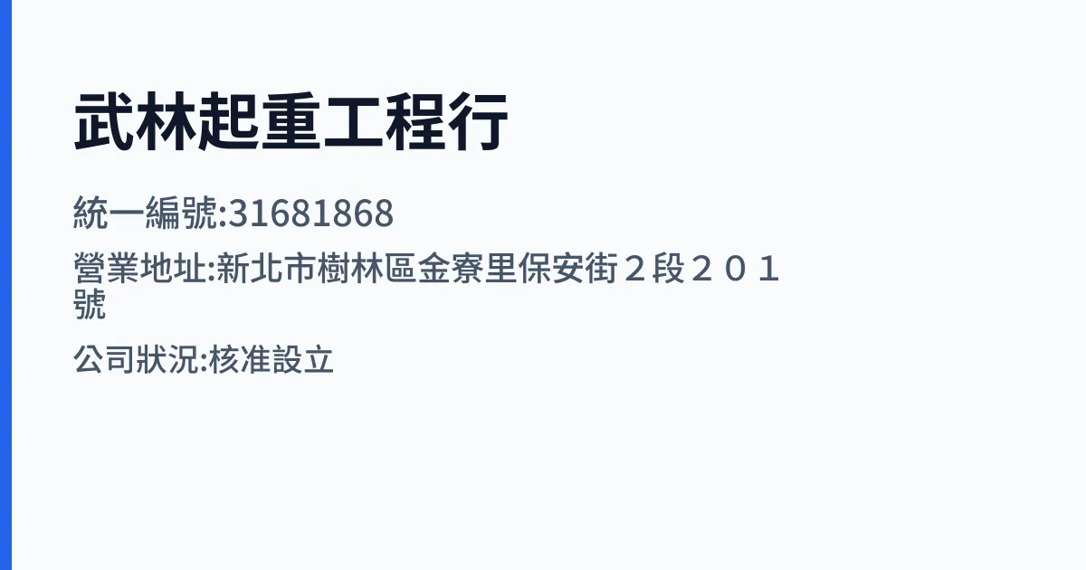 武林起重工程行 - 統編 31681868(新北市) 公司登記資料與營業項目詳細圖表
