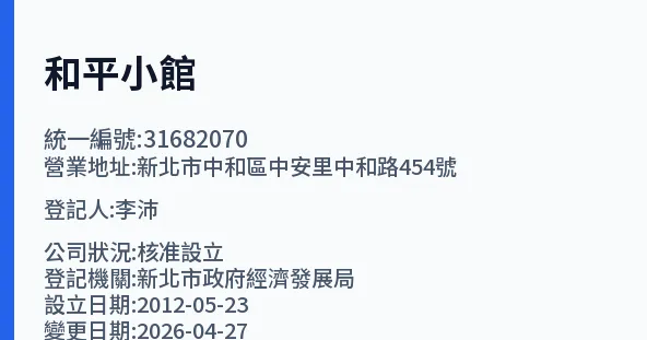和平小館的照片-統編 31682070(新北市) 公司登記資料與營業項目詳細圖表