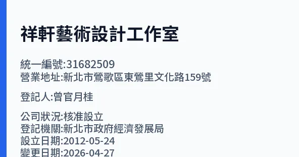 祥軒藝術設計工作室的照片-統編 31682509(新北市) 公司登記資料與營業項目詳細圖表