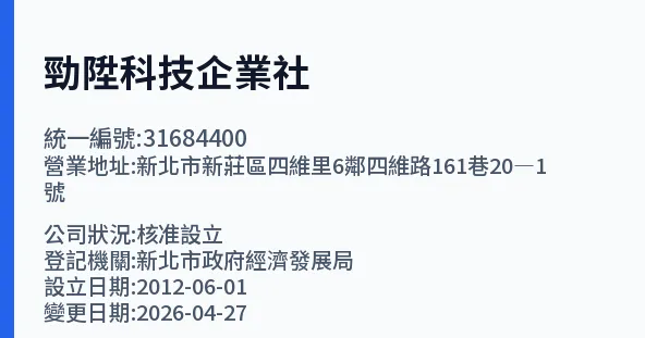 勁陞科技企業社的照片-統編 31684400(新北市) 公司登記資料與營業項目詳細圖表