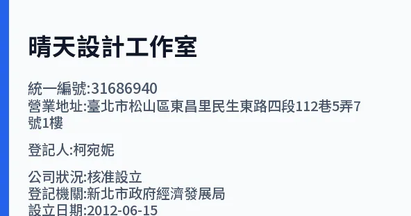 晴天設計工作室的照片-統編 31686940(臺北市) 公司登記資料與營業項目詳細圖表