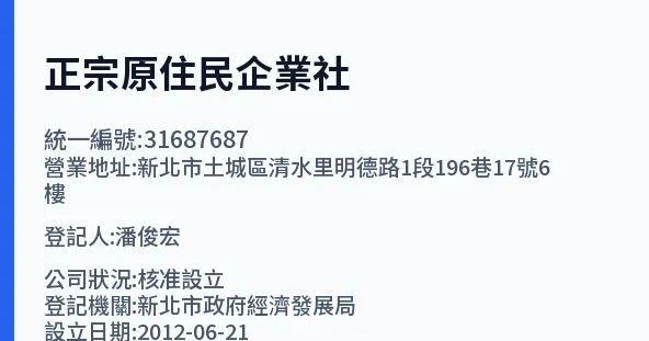 正宗原住民企業社的照片-統編 31687687(新北市) 公司登記資料與營業項目詳細圖表