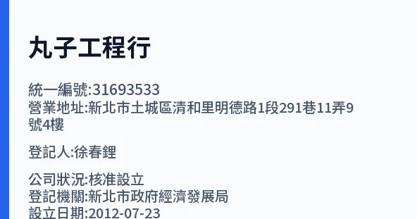 丸子工程行的照片-統編 31693533(新北市) 公司登記資料與營業項目詳細圖表