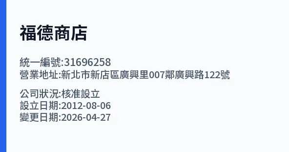 福德商店的照片-統編 31696258(新北市) 公司登記資料與營業項目詳細圖表