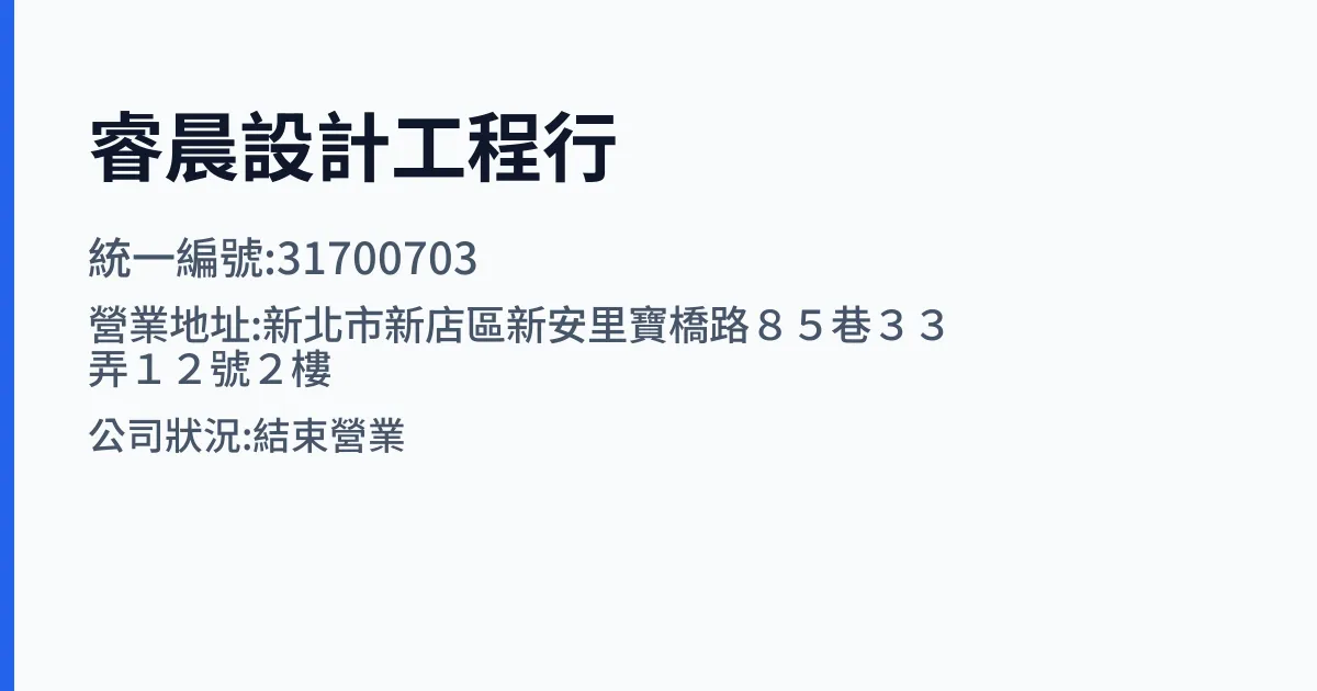 睿晨設計工程行 - 統編 31700703(新北市) 公司登記資料與營業項目詳細圖表