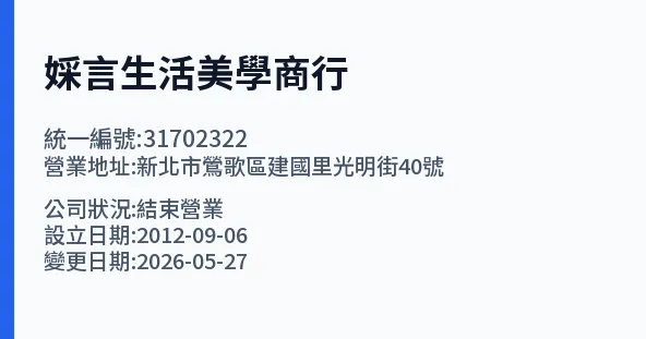 婇言生活美學商行的照片-統編 31702322(新北市) 公司登記資料與營業項目詳細圖表