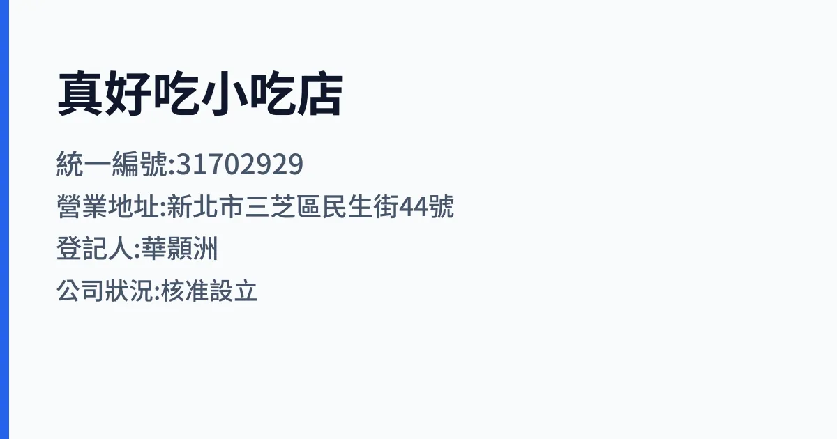 真好吃小吃店 - 統編 31702929(新北市) 公司登記資料與營業項目詳細圖表