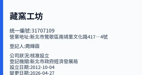 藏窯工坊的照片-統編 31707109(新北市) 公司登記資料與營業項目詳細圖表