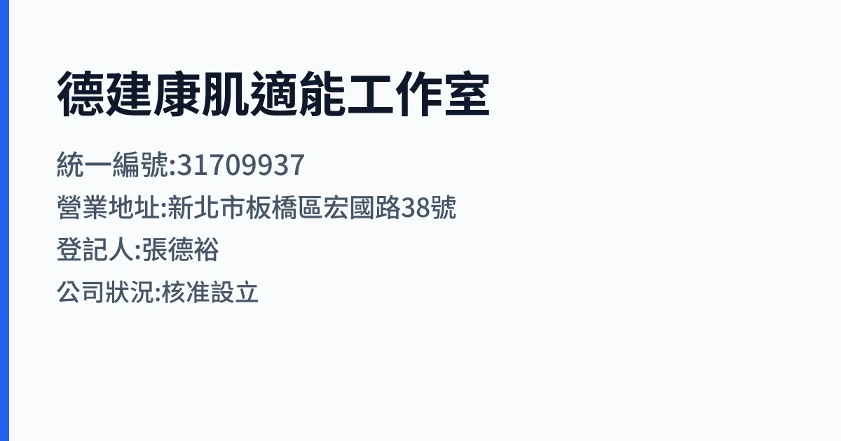 德建康肌適能工作室 - 統編 31709937(新北市) 公司登記資料與營業項目詳細圖表