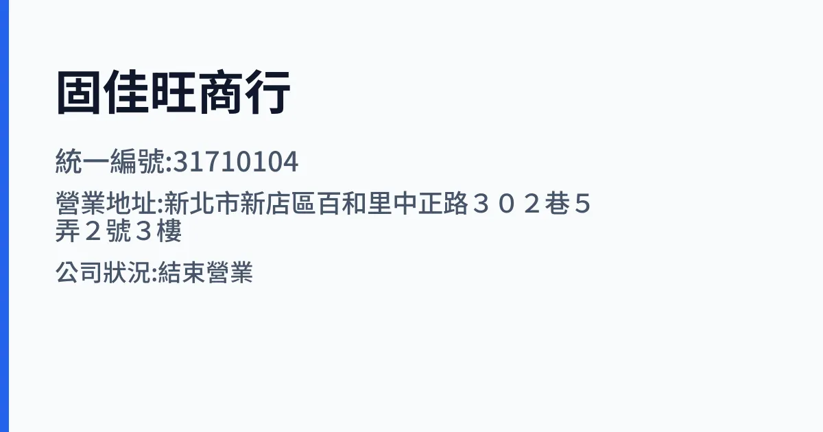 固佳旺商行 - 統編 31710104(新北市) 公司登記資料與營業項目詳細圖表