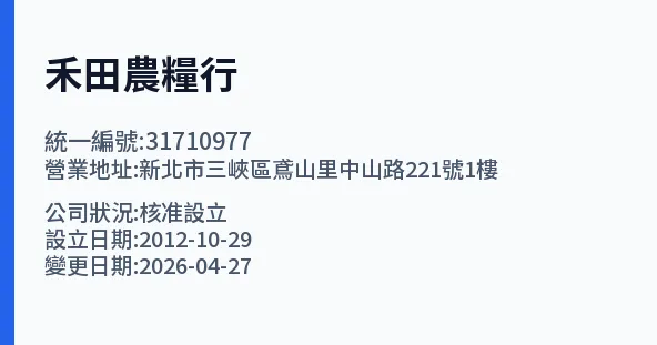 禾田農糧行的照片-統編 31710977(新北市) 公司登記資料與營業項目詳細圖表