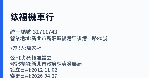鈜福機車行的照片-統編 31711743(新北市) 公司登記資料與營業項目詳細圖表