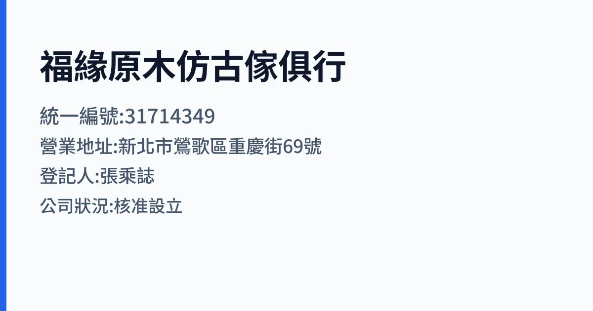 福緣原木仿古傢俱行 - 統編 31714349(新北市) 公司登記資料與營業項目詳細圖表