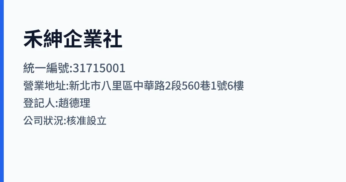 禾紳企業社 - 統編 31715001(新北市) 公司登記資料與營業項目詳細圖表