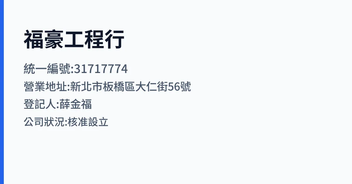 福豪工程行 - 統編 31717774(新北市) 公司登記資料與營業項目詳細圖表