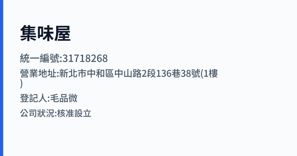 集味屋 - 統編 31718268(新北市) 公司登記資料與營業項目詳細圖表