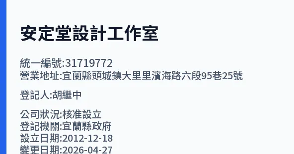 安定堂設計工作室的照片-統編 31719772(宜蘭縣) 公司登記資料與營業項目詳細圖表