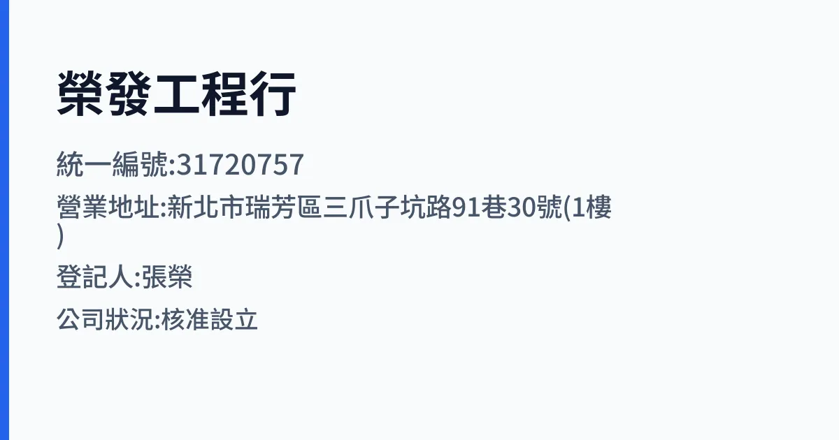 榮發工程行 - 統編 31720757(新北市) 公司登記資料與營業項目詳細圖表