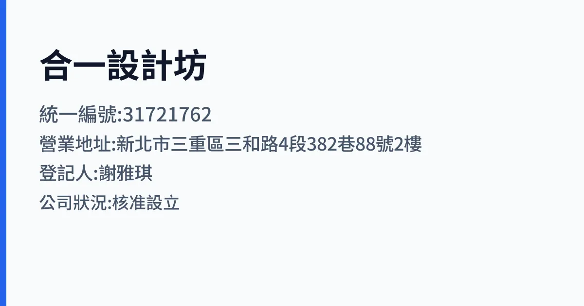 合一設計坊 - 統編 31721762(新北市) 公司登記資料與營業項目詳細圖表