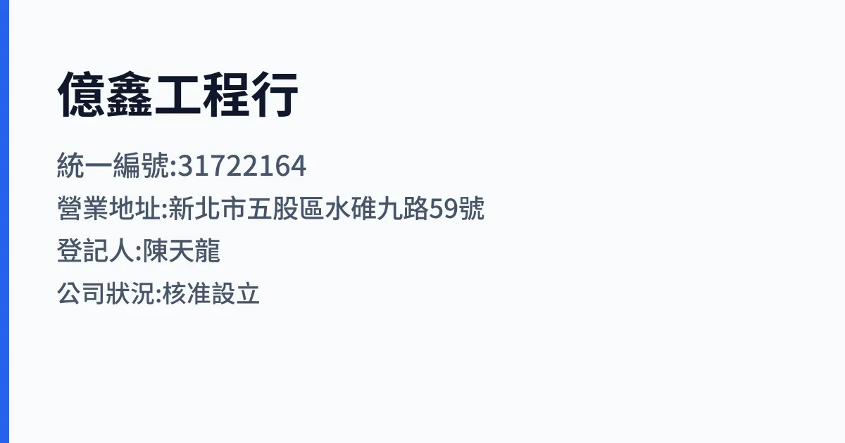 億鑫工程行 - 統編 31722164(新北市) 公司登記資料與營業項目詳細圖表