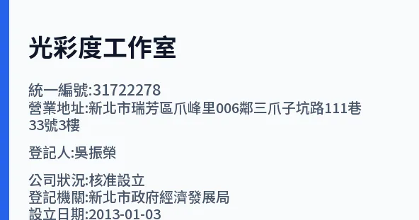 光彩度工作室的照片-統編 31722278(新北市) 公司登記資料與營業項目詳細圖表