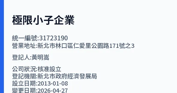 極限小子企業的照片-統編 31723190(新北市) 公司登記資料與營業項目詳細圖表