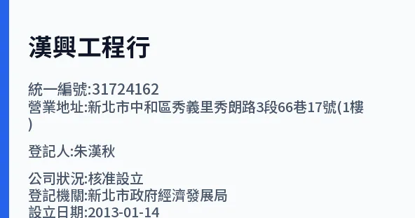 漢興工程行的照片-統編 31724162(新北市) 公司登記資料與營業項目詳細圖表