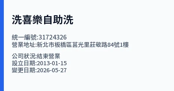 洗喜樂自助洗的照片-統編 31724326(新北市) 公司登記資料與營業項目詳細圖表