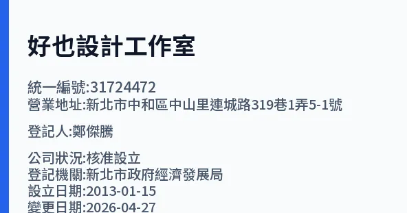 好也設計工作室的照片-統編 31724472(新北市) 公司登記資料與營業項目詳細圖表