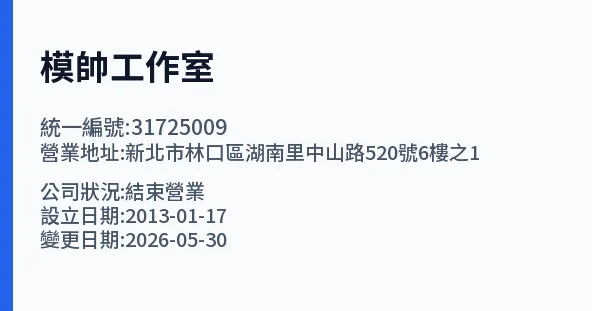 模帥工作室的照片-統編 31725009(新北市) 公司登記資料與營業項目詳細圖表