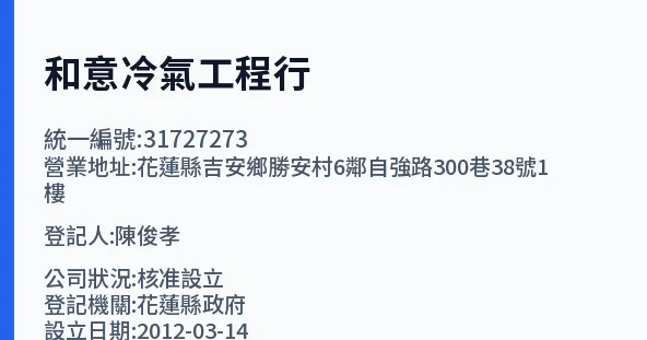 和意冷氣工程行的照片-統編 31727273(花蓮縣) 公司登記資料與營業項目詳細圖表