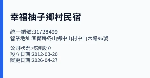 幸福柚子鄉村民宿的照片-統編 31728499(宜蘭縣) 公司登記資料與營業項目詳細圖表