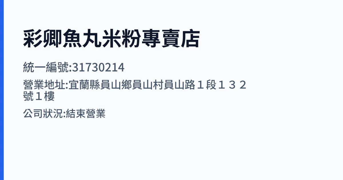 彩卿魚丸米粉專賣店 - 統編 31730214(宜蘭縣) 公司登記資料與營業項目詳細圖表