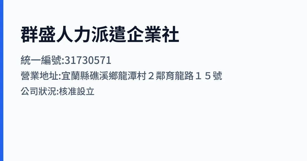 群盛人力派遣企業社 - 統編 31730571(宜蘭縣) 公司登記資料與營業項目詳細圖表