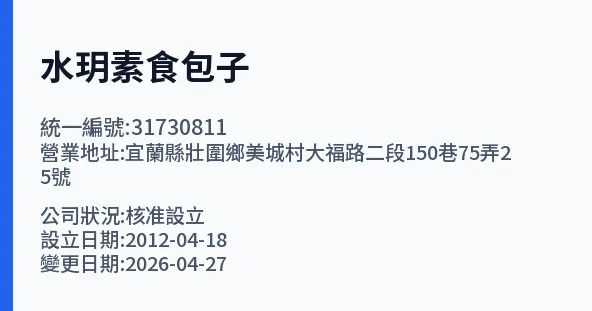 水玥素食包子的照片-統編 31730811(宜蘭縣) 公司登記資料與營業項目詳細圖表