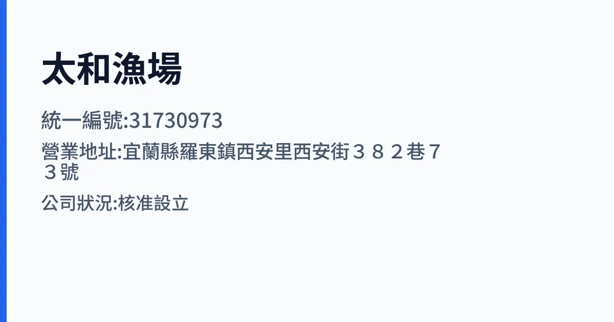 太和漁場 - 統編 31730973(宜蘭縣) 公司登記資料與營業項目詳細圖表