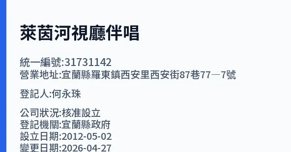萊茵河視廳伴唱的照片-統編 31731142(宜蘭縣) 公司登記資料與營業項目詳細圖表
