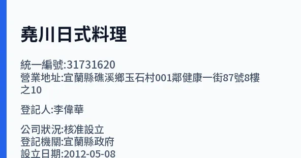 堯川日式料理的照片-統編 31731620(宜蘭縣) 公司登記資料與營業項目詳細圖表