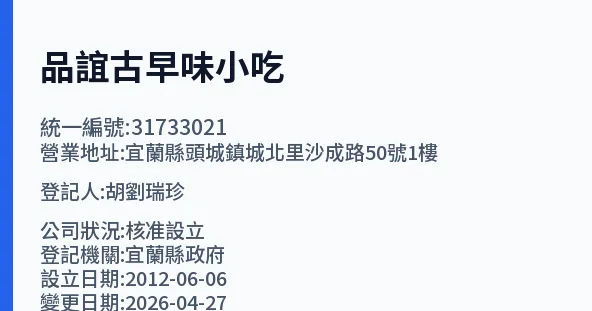 品誼古早味小吃的照片-統編 31733021(宜蘭縣) 公司登記資料與營業項目詳細圖表