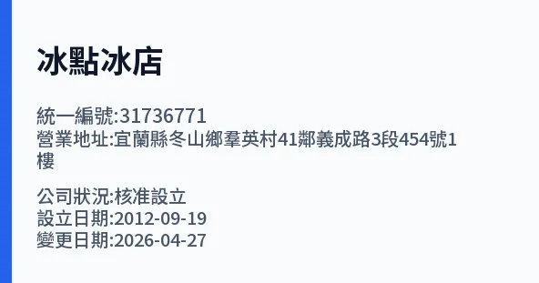 冰點冰店的照片-統編 31736771(宜蘭縣) 公司登記資料與營業項目詳細圖表