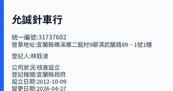 允誠針車行的照片-統編 31737602(宜蘭縣) 公司登記資料與營業項目詳細圖表