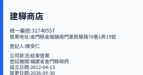 建驊商店的照片-統編 31740557(金門縣) 公司登記資料與營業項目詳細圖表