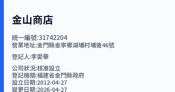 金山商店的照片-統編 31742204(金門縣) 公司登記資料與營業項目詳細圖表