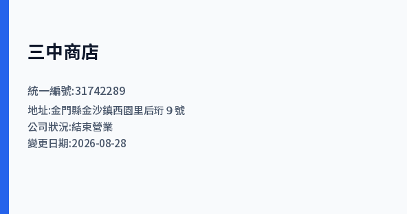 三中商店的照片-統編 31742289(金門縣) 公司登記資料與營業項目詳細圖表