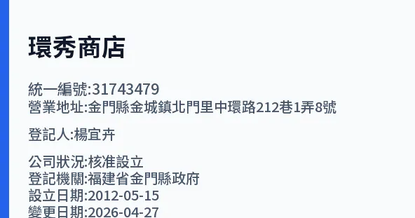 環秀商店的照片-統編 31743479(金門縣) 公司登記資料與營業項目詳細圖表