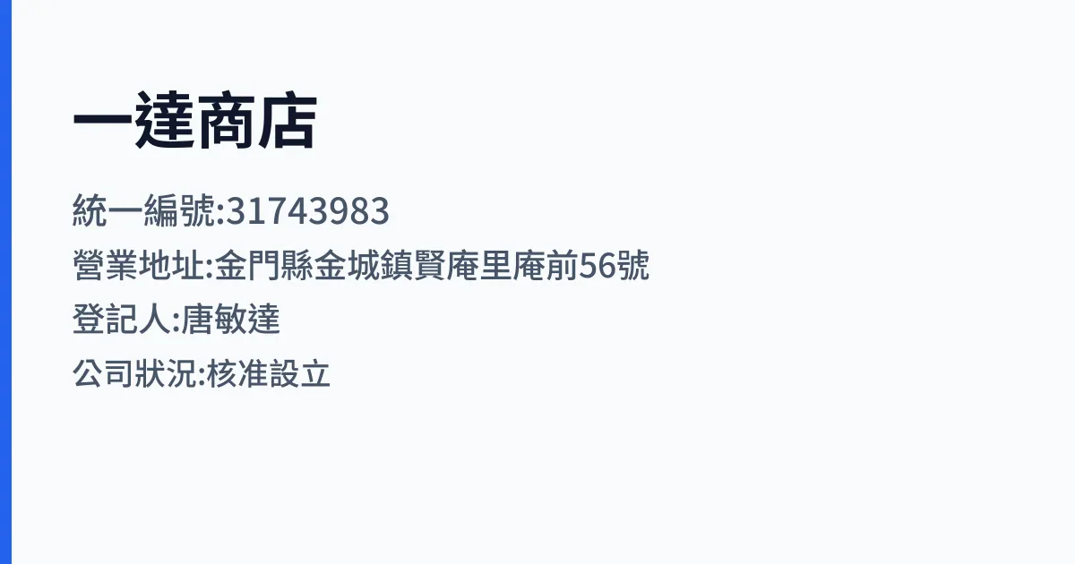 一達商店 - 統編 31743983(金門縣) 公司登記資料與營業項目詳細圖表